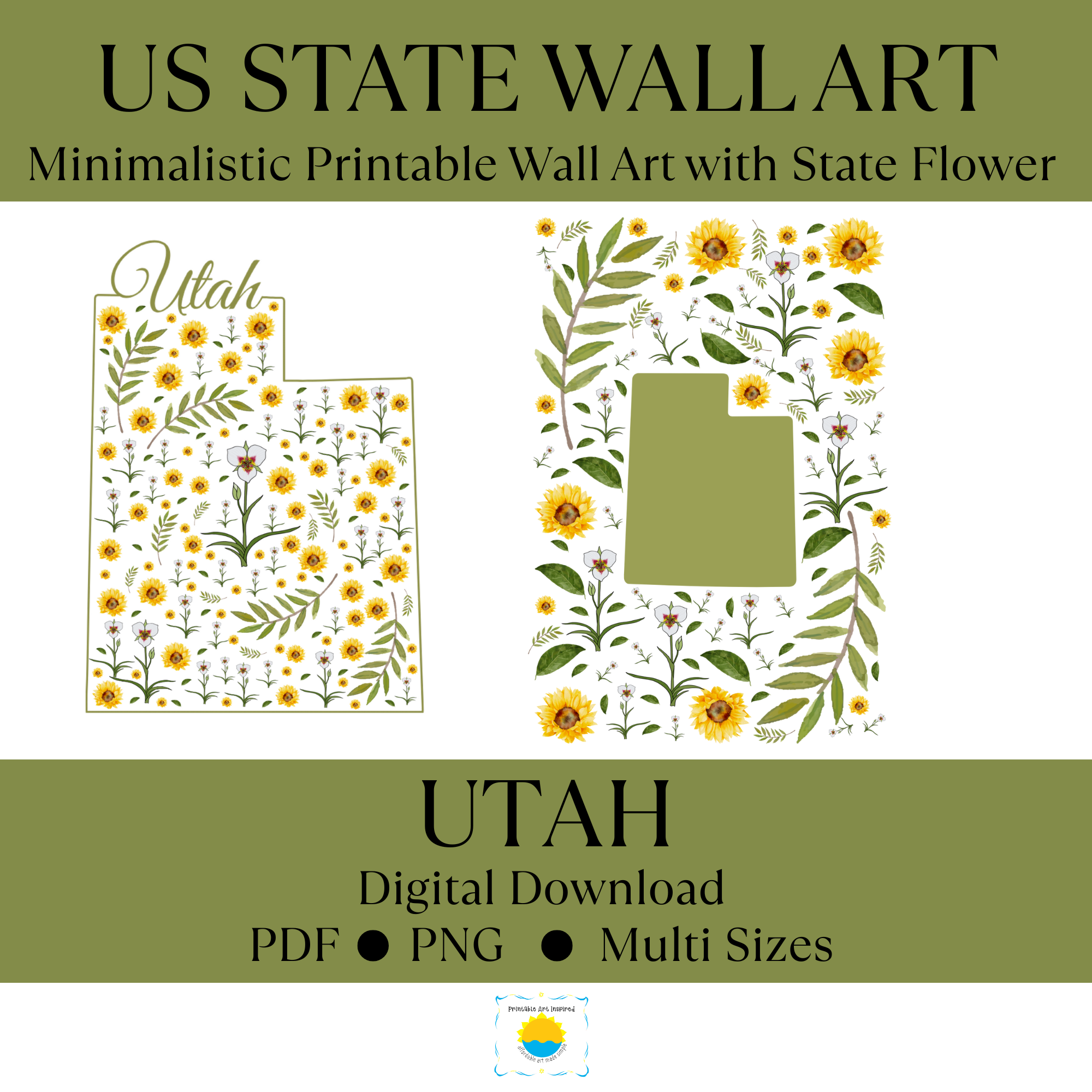 Utah State & State Flower Printable Wall Art – Digital Download ...