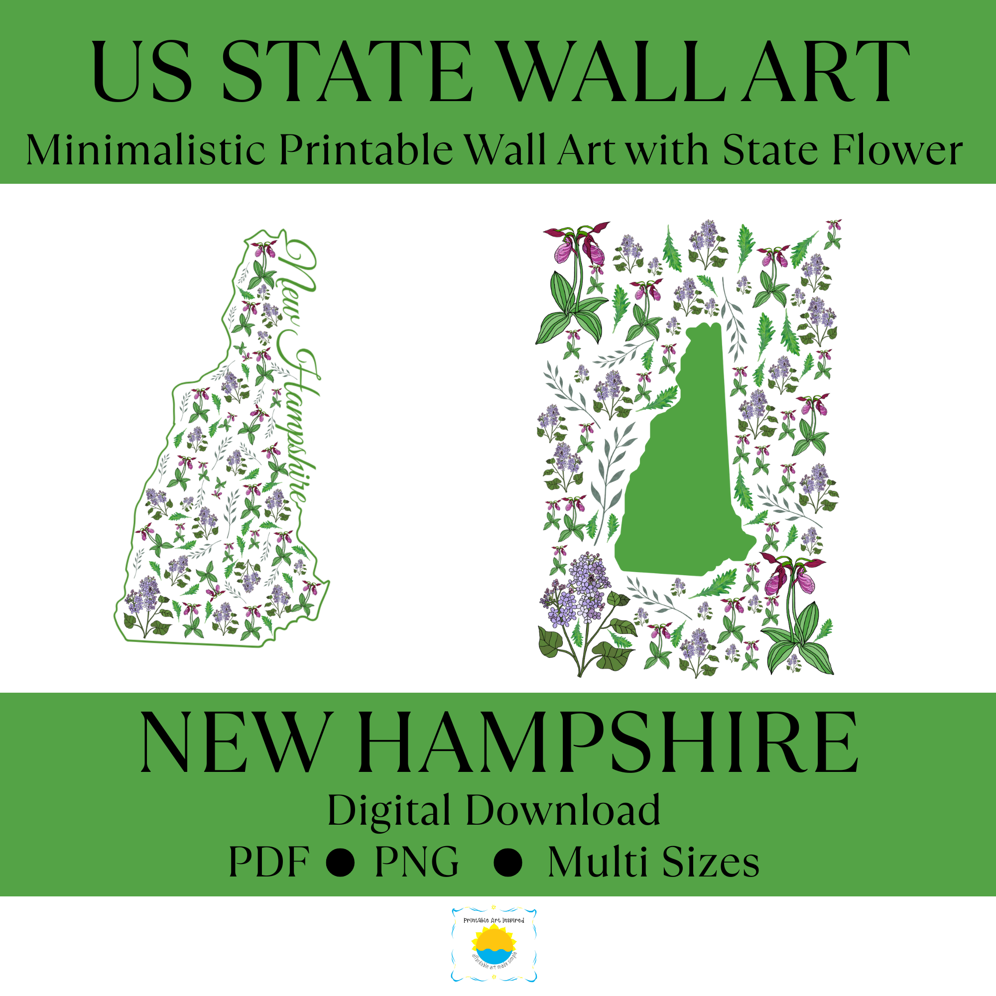 New Hampshire US State and State Flower Printable Wall Art – Digital D ...