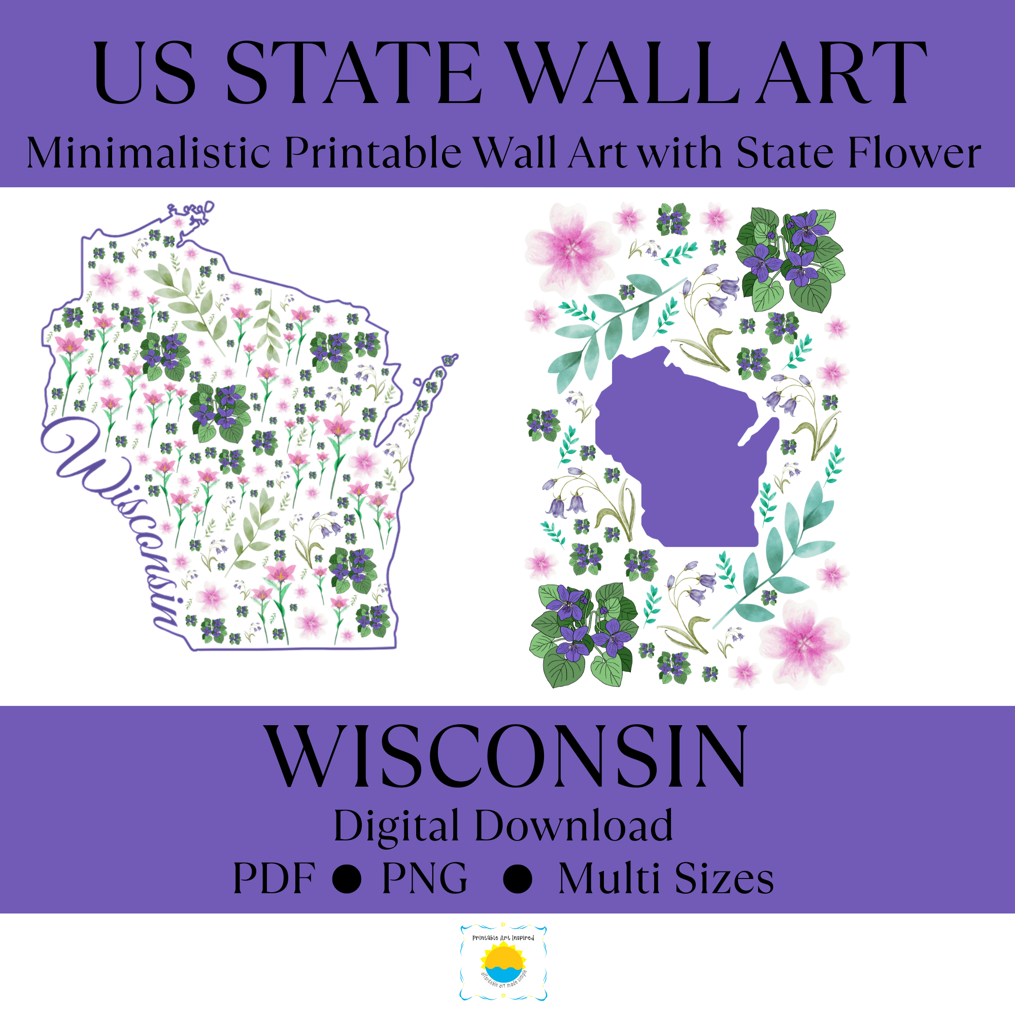 Wisconsin State & State Flower Printable Wall Art – Digital Download ...